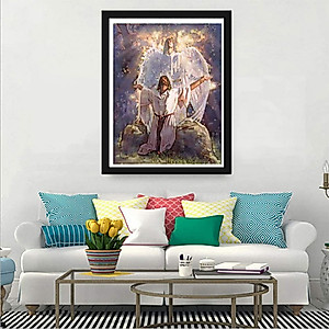 F-CANLAN Round Full Drill Diamond Painting Kit, 5D DIY Jesus Comes Paint with Diamonds Angel Jesus Diamond Dots Arts Crafts Set for Adult Beginner God Jesus Diamond Painting Room Decor (12X16 inches)