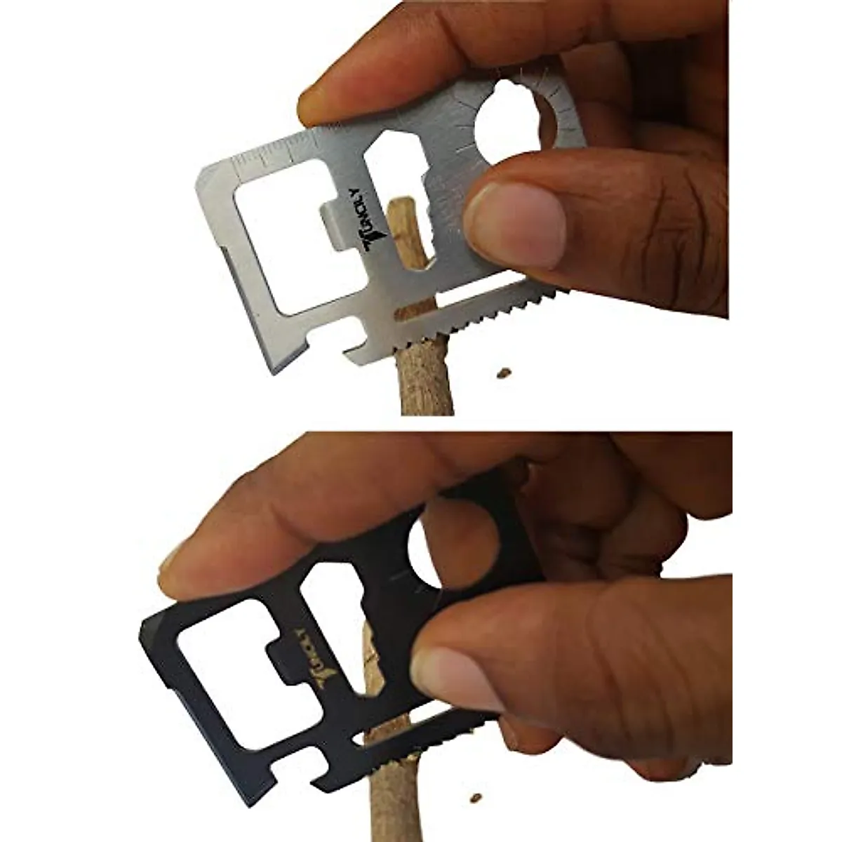 Survival Credit Card Multitool by Tuncily (2 Pack - Black & Silver) - 11 in 1 Wallet Multipurpose Tool, Bottle Opener, Everyday Utility Tactical Multi Tool, Christmas Gifts Stocking Stuffers for Men