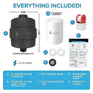 SparkPod High Output Shower Filter Capsule - Suitable for People with Sensitive and Dry Skin and Scalp, Filters Chlorine and Impurities | 1-min install (Midnight Black Matte)