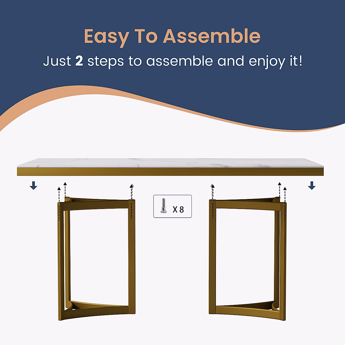 POVISON Marble Dining Table for 6, Modern Dining Room Table 71" for Kitchen & Dining Room, Luxury White Marble Table Top with Gold Trestle Pedestal(Dining Table Only)