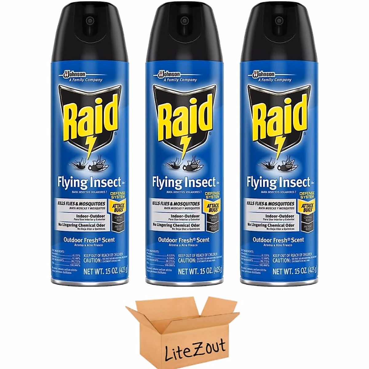 Flying Insect Killer, Kills Flies, Mosquitoes, and Other Flying Insects on Contact, for Indoor and Outdoor Use, 15 oz (3 Pack), Litezout