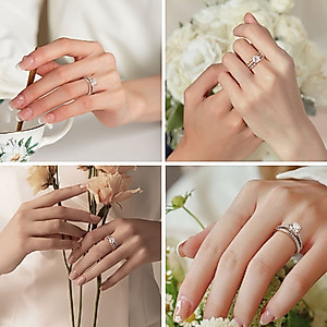 SMILEST 1.5ct Cushion Moissanite Ring for Women, D Color VVS1 Clarity Lab Created Diamond Sidestone Ring 18K White Gold Plated S925 Sterling Silver Moissanite Engagement Rings for Women Jewelry Gifts