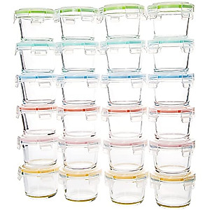 YARYOUNG 24 Pack 4oz MINI Glass Food Storage Containers, Small Glass Containers with Airtight Locking Lids, Glass Food Jars for Condiments, Canning, Snacks, Jams, Food, Dishwasher Safe, Round