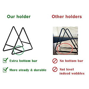 ENKORE Coaster Holder Extra Wide Triangle Design - Black Metal Rack Hold 4 to 8 Pieces Upright Standing for Better Display and Storage or Handle - Fit Round or Square Drink Mats, Sold Without Coasters