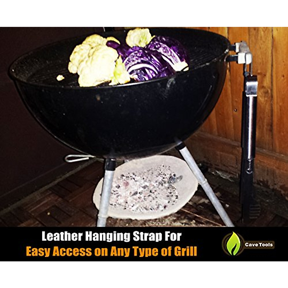 Cave Tools 17" Long Handle Stainless Steel Grill Tongs with Locking Bracket - BBQ Grill Accessories