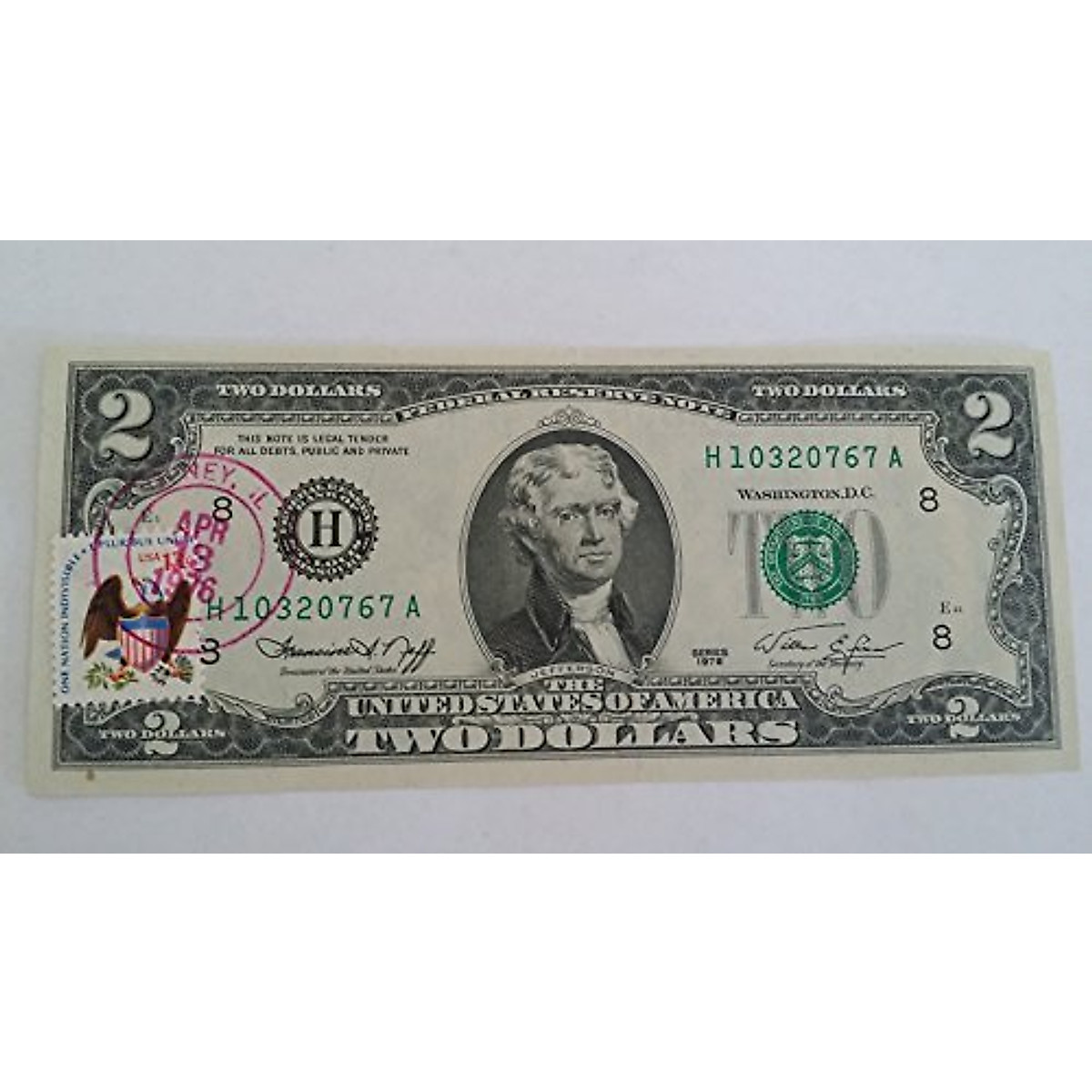 $2.00 Bill / First Day Cover, April 13, 1976