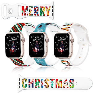 Christmas Band Compatible Apple Watch Winter Strap 38mm 40mm 41mm Women 3 Packs,Blingbrione Printed Silicone Merry Xmas Tree Snowflake for iphone Watch Series Ultra 9 8 7 SE 6 5 4 3 2 1 Girl 3 Sets