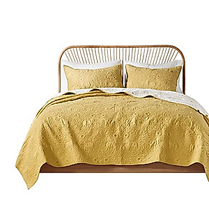 Ink+Ivy Kandula King/Cal King Size Quilt Bedding Set - Mustard Yellow , Quilted Floral, Elephants – 3 Piece Bedding Quilt Coverlets – 100% Cotton Percale Bed Quilts Quilted Coverlet