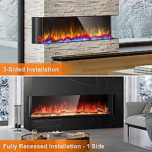 Cosmopolitan Fireplaces Phoenix Omnivue Series 68 inch 3 Sided Electric Fireplace Insert, Smart Wi-Fi Wall Mount/Built-in Fireplaces, 251 Realistic Flames, Low Noise 3000/1500Watt Fireplace Heater