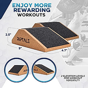 Riptale Cork Squat Wedge Block - 2 Pieces - Slant Board for Squats with Anti-Skid Top Grip and Non-Slip Bottom Strips - Carry Bag for Easy Portability - Sturdy Slant Board for Calf Stretching