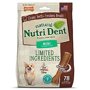 Nylabone Nutri Dent Dog Dental Treats - Natural Dog Teeth Cleaning & Breath Freshener - Dental Treats for Dogs - Filet Mignon Flavor, Mini (78 Count)