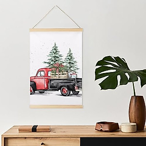 Magnetic Poster Hanger Frame, Red Truck Light Wooden Magnet Frame Hanger for Posters, Prints, Photos, Pictures, Maps, Scrolls, And Canvas Artwork, Christmas Decoration Wall Hanging Kit