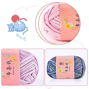 Rolin Roly 3Pcs Knitting Yarn Khaki Yellow Cotton Yarn Blue Soft Fabric Crochet Cloth for Summer Hand DIY Knitted Fabric Art Basket Bag Long30m