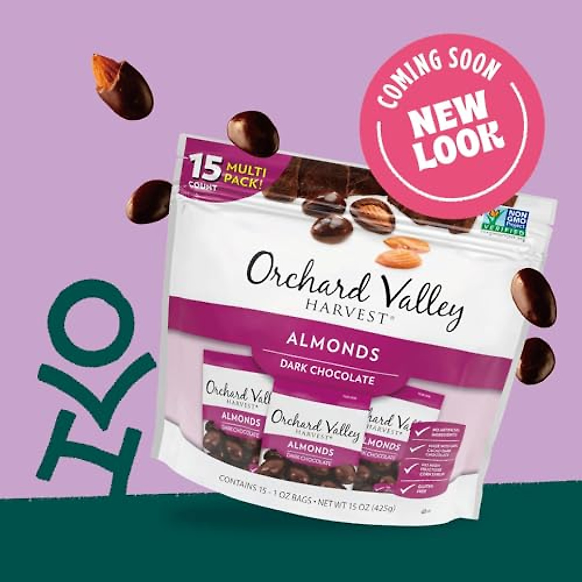 Orchard Valley Harvest Dark Chocolate Almonds, 1 Ounce Bags (Pack of 15), Gluten Free, Non-GMO, No Artificial Ingredients