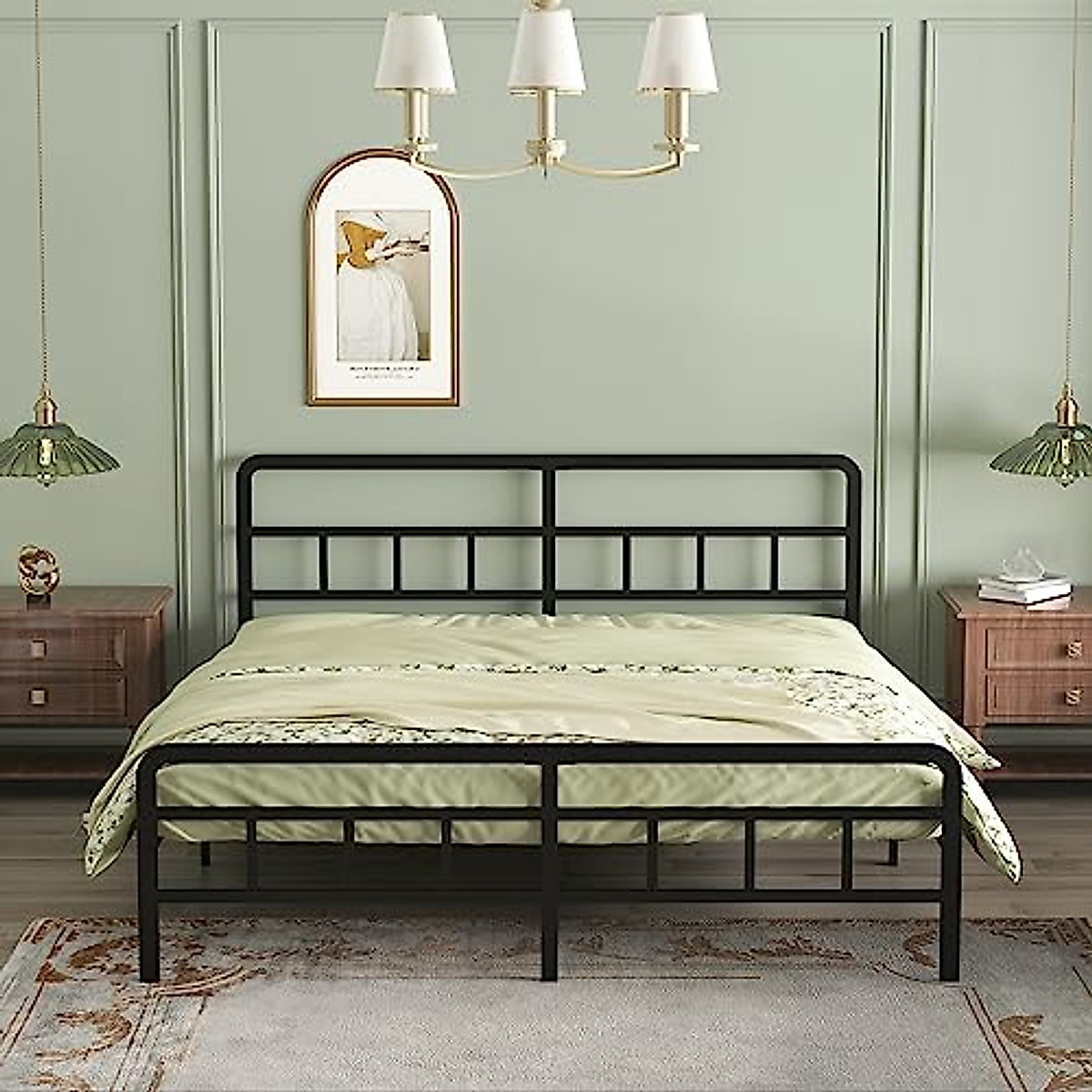 Richwanone 14 inch California King Bed Frames with Headboard and Footboard, Heavy Duty Metal Platform with Steel Slat Support, No Box Spring Needed, Easy Assembly, Black