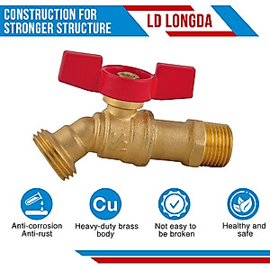 LD Longda (2-Packs) Male Hose Bibb 1/2" MIP × 3/4" MHT with 1/4-Turn Water Hose Shut Off Valve, Hreaded Garden Hose Outlet Ideal for Gardens, patios, Boiler Drain