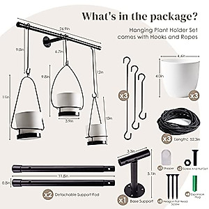 JOFAMY Hanging Planters for Christmas Plants with 3 White Plastic Planters, Wall Hanging Basket Metal Plant Hangers, Window Plant Hanger with Hook and String, Modern Outdoor Wall Planter
