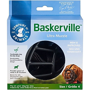 BASKERVILLE Ultra Dog Muzzle- Tan Size 4, Perfect for Medium Dogs, Prevents Chewing and Biting, Basket allows Panting and Drinking-Comfortable, Humane, Adjustable, Lightweight, Durable