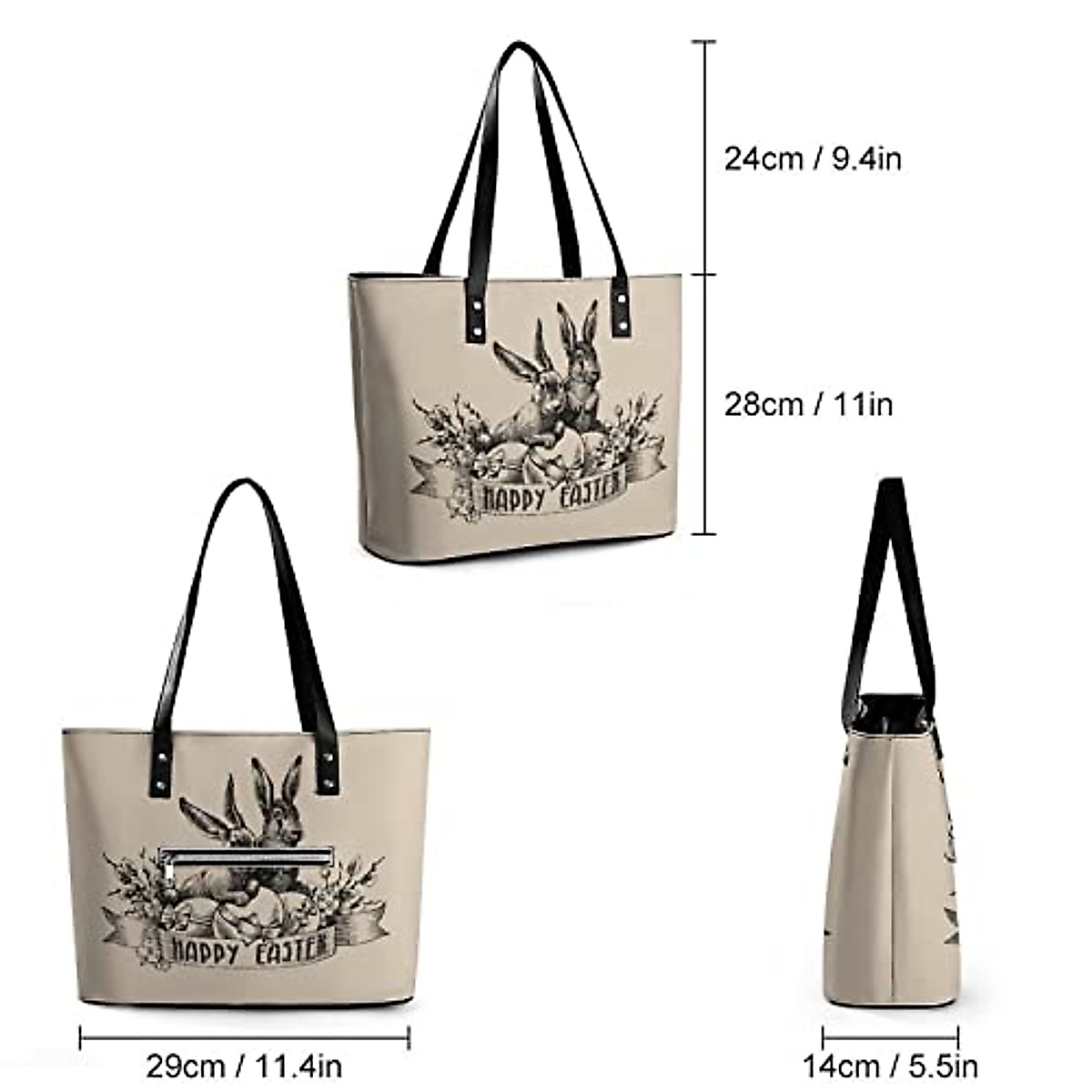 Womens Handbag Sketch Easter Bunny Leather Tote Bag Top Handle Satchel Bags For Lady