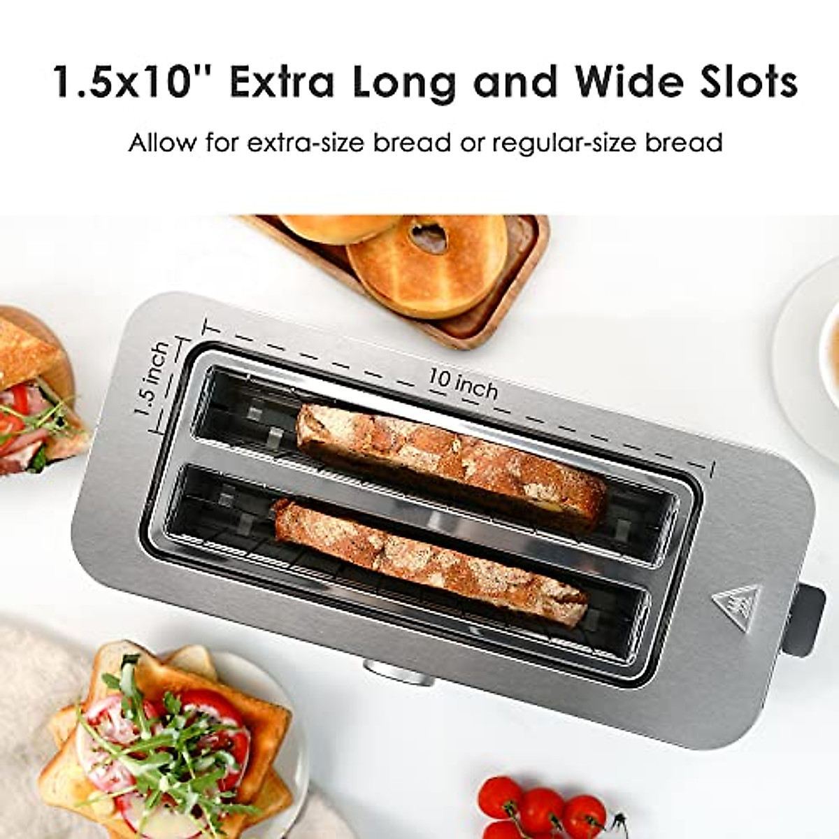 REDMOND Toaster 4 Slice, Stainless Steel Toaster With Bagel, Defrost, Reheat Function, Extra Wide Slots Long Slot Toaster, 6 Bread Shade Settings and Removable Crumb Tray, Silver