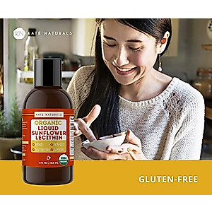 Kate Naturals Organic Sunflower Lecithin Liquid for Brownies, Gummies and Cooking (4oz) Vegan & Gluten Free. Organic Liquid Lecithin Sunflower for Lactation Supplement, Baking, and Smoothies