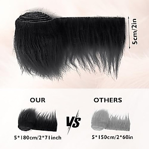 Lusofie Shaggy Plush Faux Fur Fabric Precut Strips 2x71inch Black Fur Fluffy Fuzzy Craft Fur for Gnomes Beard Santa Claus Hair Dwarf Cosplay Costume DIY Craft Decoration (Black)