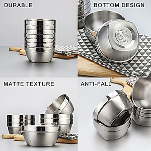 NA 16oz Stainless Steel Double Walled Bowls, Serving Bowls, Salad Bowls, Cereal Bowl, Square Bottom, Unbreakable for Rice, Soup, Snack, Ice Cream, Set of 4