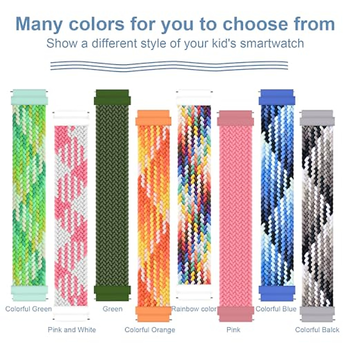 Khxriypha 2 Pack Nylon Braided Band Replacement for Kids Compatible with Gizmo Watch Edition/Gizmo Watch 3/2/1 Gabb Watch/SyncUP Watch 20mm Kids Breathable Solo Loop Stretchy Strap for Boys Girls