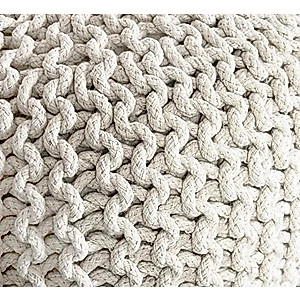 FRELISH DECOR Round Pouf Ottoman Hand Knitted Cotton Poufs Footrest,Foot Stool, Knit Bean Bag Floor Chair for Bed Room Living Room | Accent Seat | Boho Decor | Stuffed Pouffe (20x20x14 Inch, Natural)