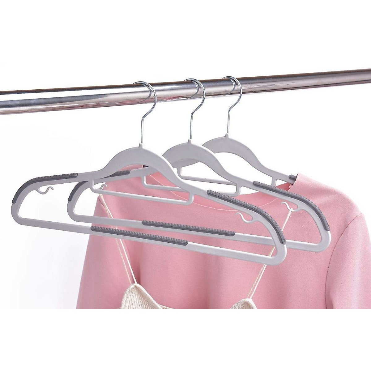 Quality Hangers Clothes Hangers 50 Pack - Non-Velvet Plastic Hangers for Clothes - Heavy Duty Coat Hanger Set - Space-Saving Closet Hangers with Gray Swivel Hooks - Functional Non-Flocked Hangers