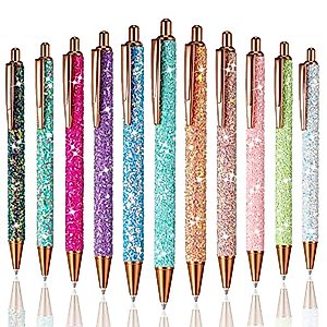 11 Pcs Fancy Pens for Women Pretty Cute Pens Glitter Ballpoint Pens with Metal Barrel Retractable Writing Pens Black Ink Medium Point 1.0 mm Pretty Pens Journaling Pens for Women Girls (Sequin Style)