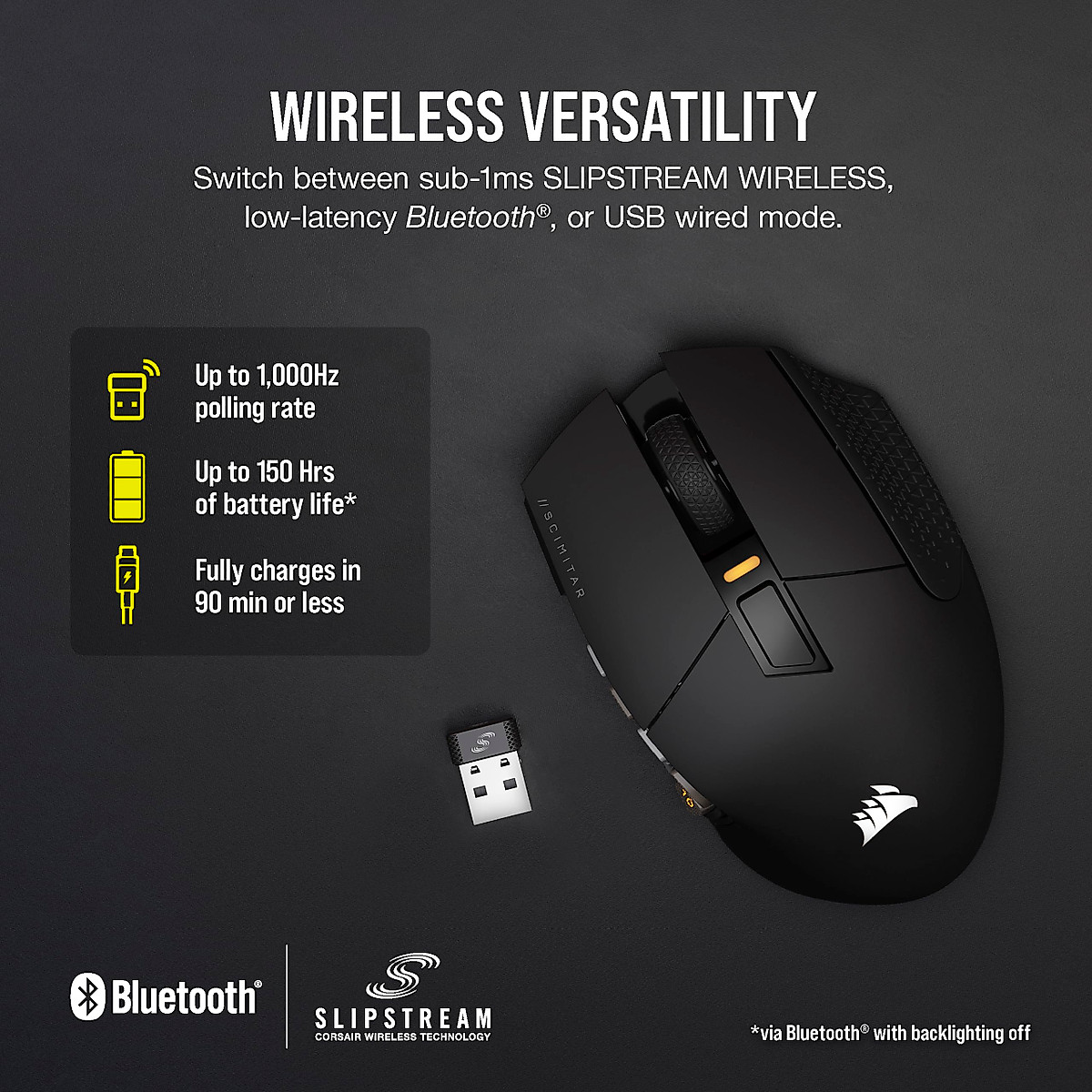 CORSAIR SCIMITAR ELITE RGB WIRELESS MMO Gaming Mouse - 26,000 DPI - 16 Programmable Buttons - Up to 150hrs Battery - iCUE Compatible - Black