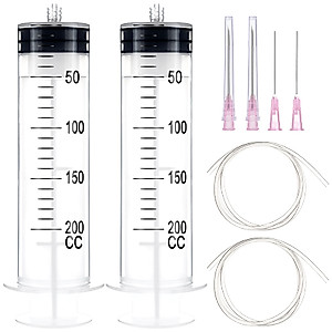SHAOTONG 200ml Syringe with 2Pcs 40in Handy Plastic Tubing and 18Ga 20Ga Dispensing Needle, for Scientific Labs, Measuring, Watering, Refilling