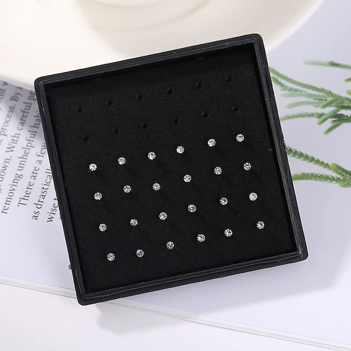 IPINK 24 Nose Rings Bone Stud CZ Gem 20G Lot 24 Pieces CZ Steel in Case Mix Colors