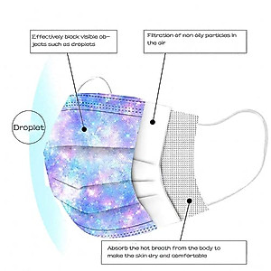 BALTERS Kids Face_Mask 50PCS Starry Sky Gradient Colorful Printed Design Back to School Supplies 3Ply Breathable & Comfortable for Children