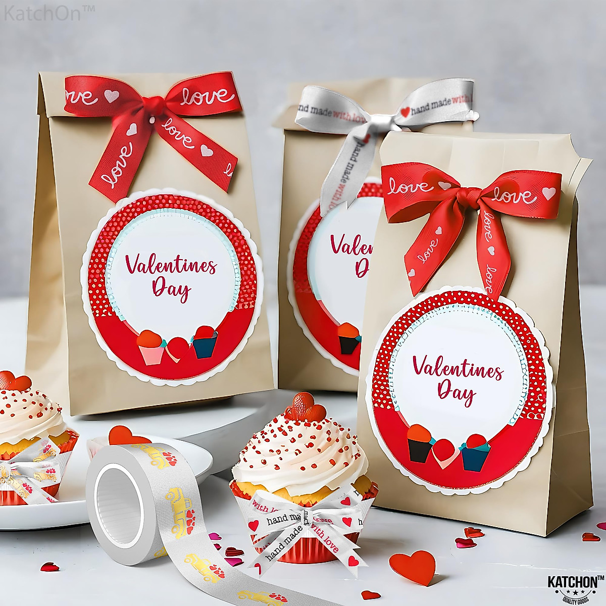 Grosgrain, Wired Valentine Ribbon Bundle - 30 Yards | Red Ribbon for Valentines Day Ribbon Wired | Valentines Ribbon for Boxes | Valentine Day Ribbons for Crafts | Red Heart Ribbon for Gift Wrapping