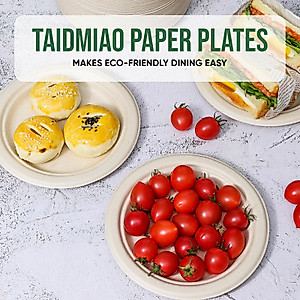 TaidMiao 7 Inch Paper Plates 100 Pack - 100% Compostable Disposable Plates, Heavy Duty Dessert Plates, Biodegradable Sugarcane Plates for Party (Microwavable, Oil/Water Proof, Eco-Friendly, Brown)