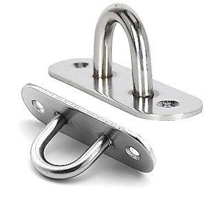 Lind Kitchen 2-Pack M5 Ceiling & Wall Mount Hanging Hardware Fitting Set 304 Stainless Steel Heavy Duty Strip Pad Eye Hook Plate + Snap Hook for Yoga Hammock Swing Marine Boat Application