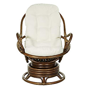 OSP Home Furnishings Kauai Swivel Rocker Chair with Brown Rattan Frame, Linen Fabric