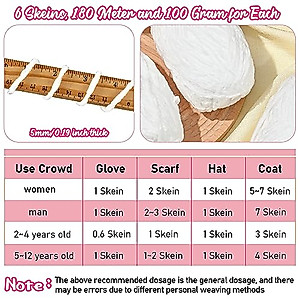 6 Rolls 1182 Yards Velvet Chenille Yarn Polyester Blanket Yarn Fuzzy Crochet Yarn Fluffy Soft Yarn Thick Yarn for Crocheting for DIY Bulky Weaving Crafts, 197 Yd, 3.53 Oz Each Roll (White)