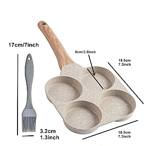 Beetoo Four-Cup Fried Egg Pan, Medical Stone Non stick CoatingFrying Pan, Aluminum Cooker with Brush, Multi Egg Frying Pan for Burger, Omelet, Outdoor Camping