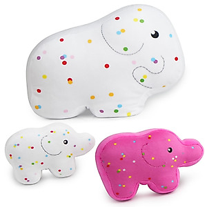 BenBen Cookies Plush Toys, 14”, 10” and 7.5” Cute Elephant Family Stuffed Animal, Kawaii Food Plushies, Fun Decorative Pillows for Room Décor, Set of 3, White and Hot Pink