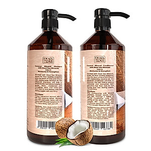 Dead Sea Collection Shampoo and Conditioner Set with Coconut Oil – Hydrating Softening Hair Products with Dead Sea Minerals for All Hair Types – Set of 2 Bottles (33.8 & 30.6 Fl. Oz.)