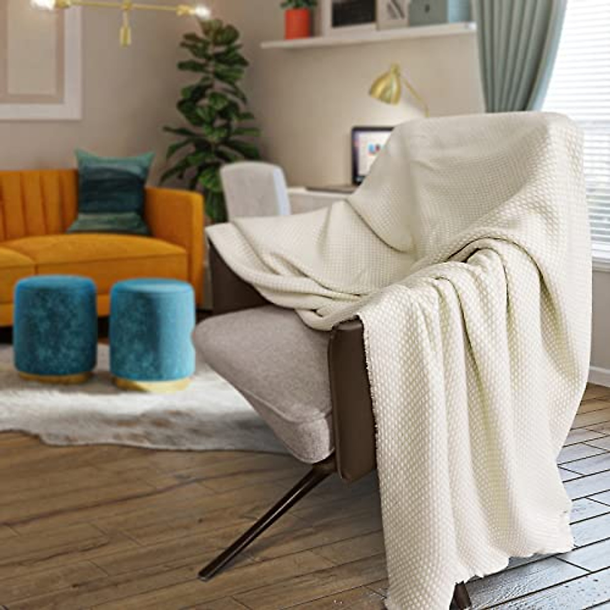 ZonLi Soft Throw Blanket for Couch, 50"x60" Weave Blanket with Tassels & Diamond Pattern,Soft Lightweight Shawl Blanket Decoration Blanket for Living Room, Sofa, Bed