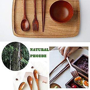 Wooden Utensils for Eating Reusable Wooden Bamboo Cutlery Set with Case 9 Pcs Travel Utensils, Fork and Spoon Set Wood Flatware Set for Eating with Knife Chopsticks Straw