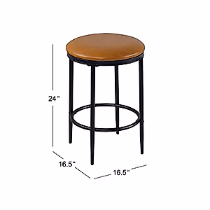 HomePop Upholstered Metal Barstool, Fabric Side Chairs for Dining Room, Kitchen and Living Room - Carmel Brown Faux Leather