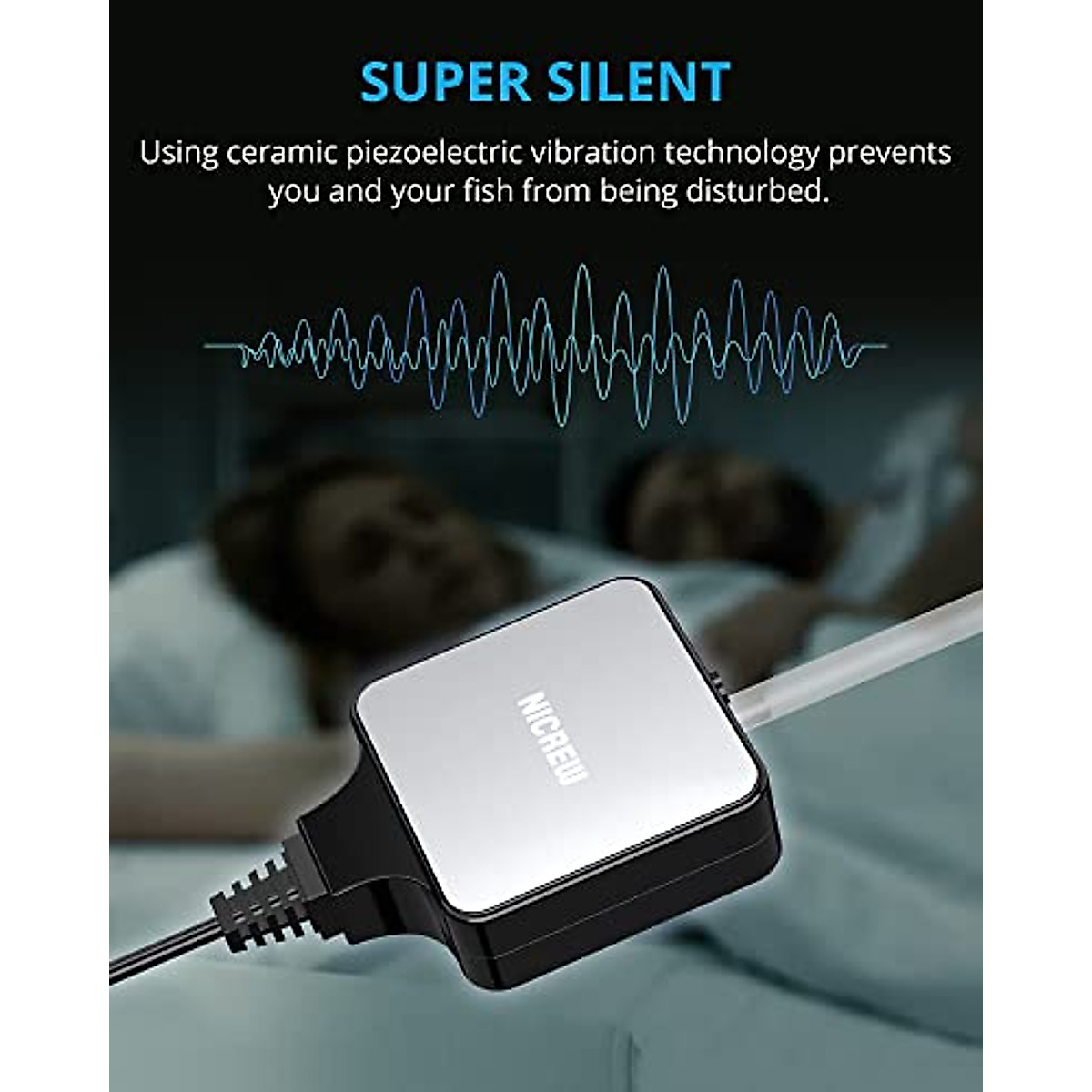 NICREW Nano Silent Aquarium Air Pump, Corded Electric, Aquarium Aerator with Accessories for Up to 10 Gallon Fish Tank, Super Quiet, 0.3 L/min, 1.5 Watts