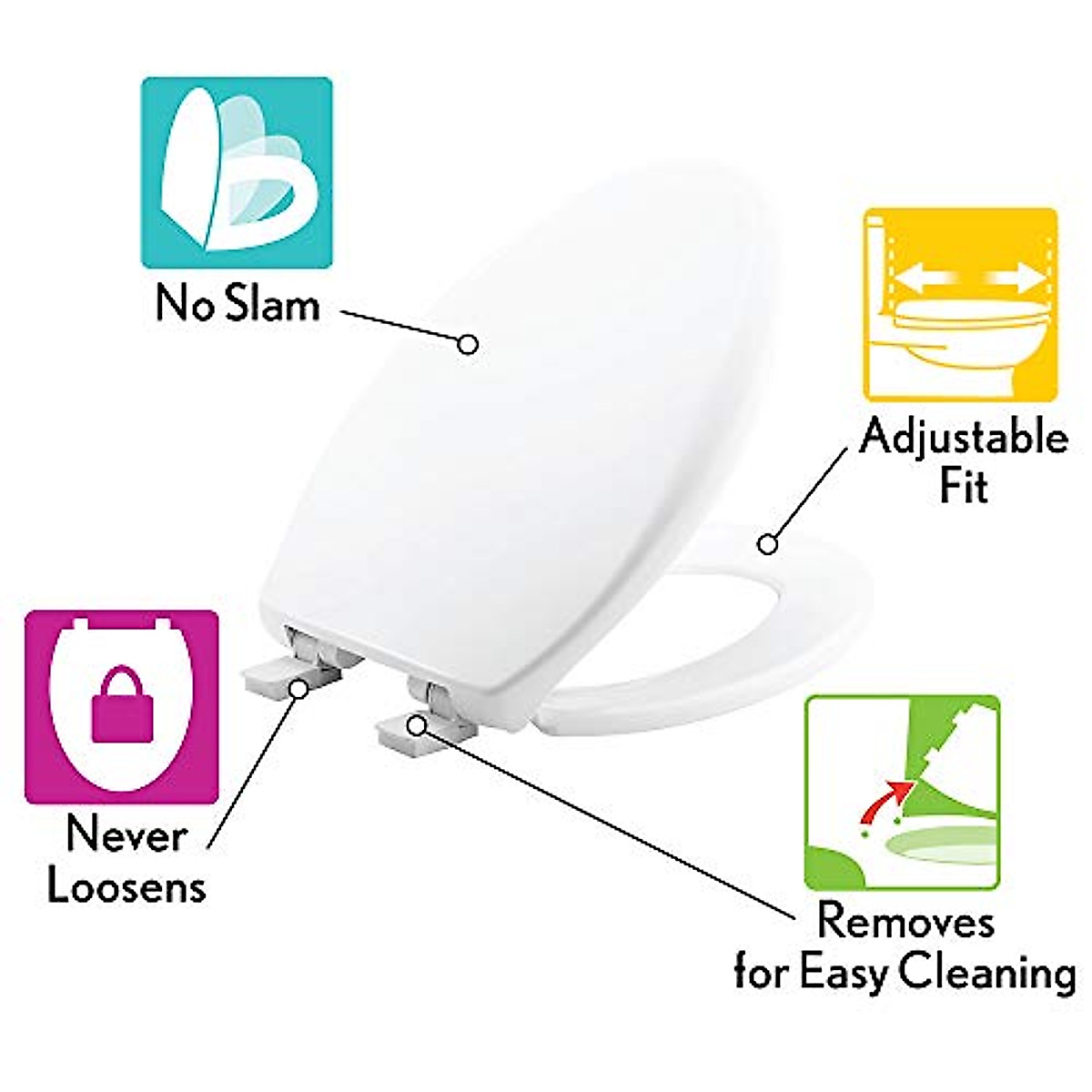 MAYFAIR 1887SLOW 000 Affinity Slow Close Removable Toilet Seat that will Never Loosen, Providing the Perfect Fit, ELONGATED, Long Lasting Solid Plastic, White