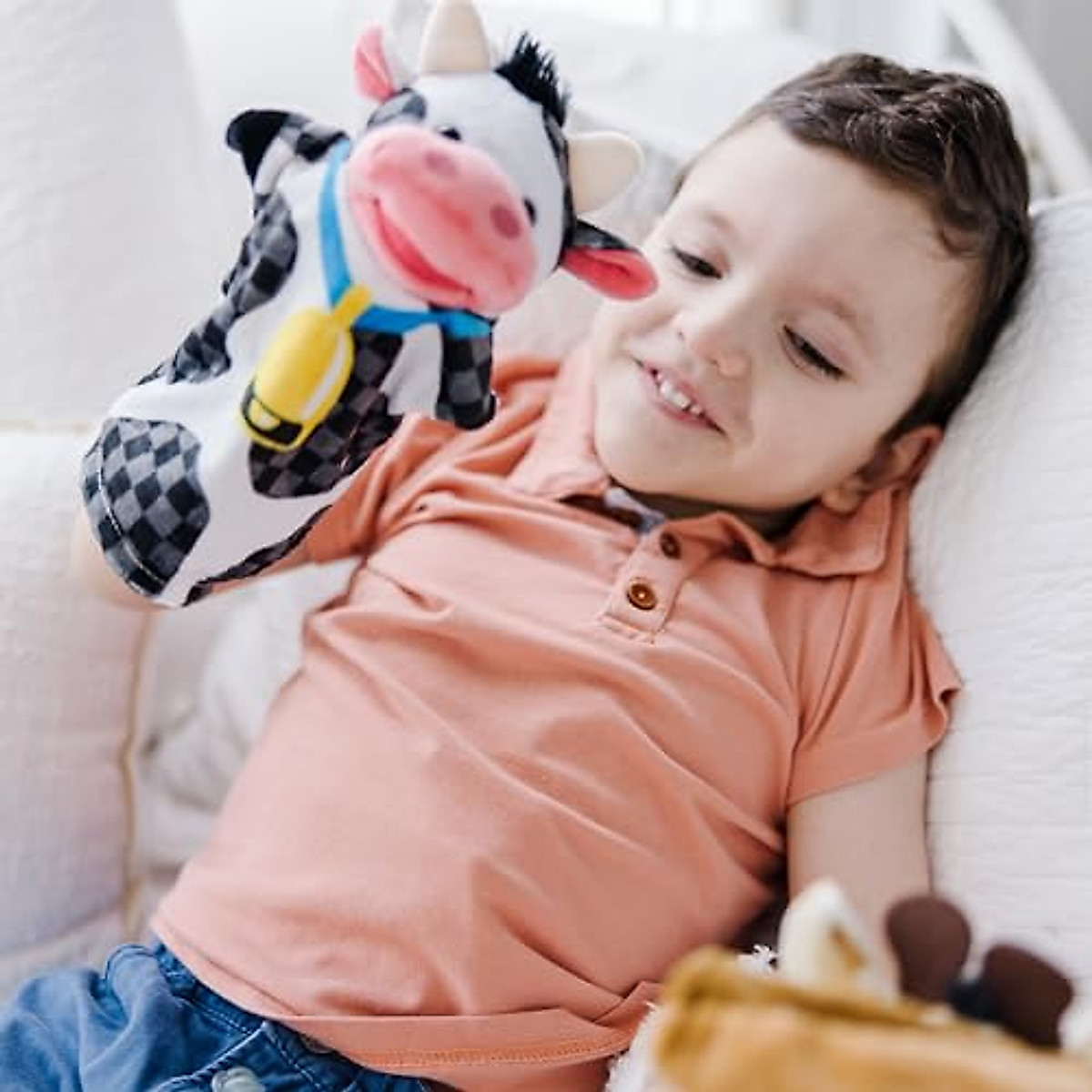 Melissa & Doug Animal Hand Puppets (Set of 2, 4 animals in each) - Zoo Friends and Farm Friends