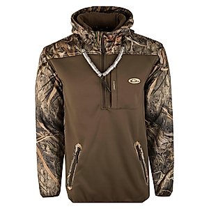 Drake Waterfowl Men's MST Endurance Soft Shell Camo Hunting Warm Quarter-Zip Hoodie with Chest Pocket & 2 Hip Zipper Pockets, Mossy Oak Shadow Grass Habitat Mossy Oak Shadow Grass Habitat, XX-Large